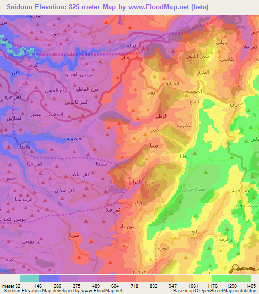 Elevation of Saidoun,Lebanon Elevation Map, Topography, Contour