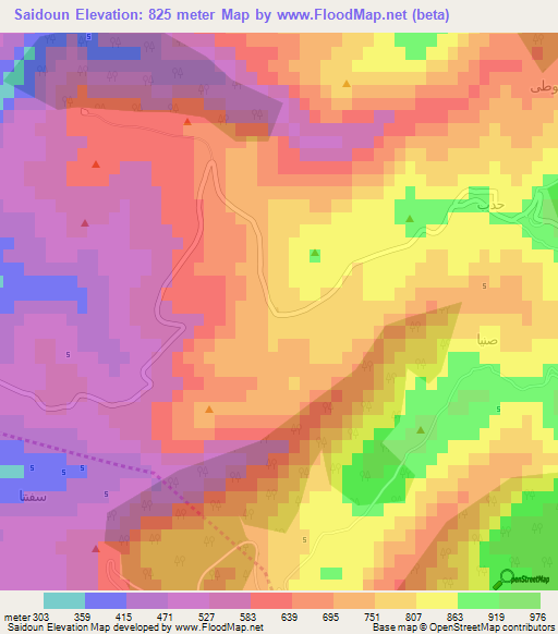Elevation of Saidoun,Lebanon Elevation Map, Topography, Contour