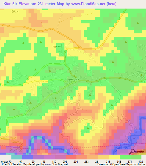 Elevation of Kfar Sir,Lebanon Elevation Map, Topography, Contour