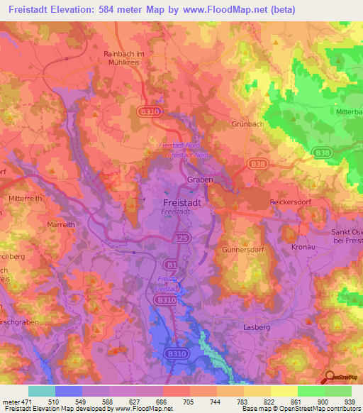 Elevation of Freistadt,Austria Elevation Map, Topography, Contour