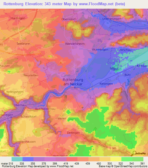 Elevation of Rottenburg,Germany Elevation Map, Topography, Contour