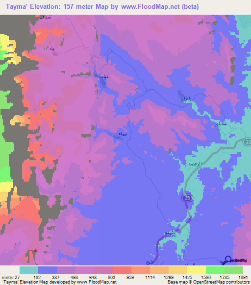 Elevation of Tayma',Oman Elevation Map, Topography, Contour