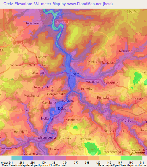 Elevation of Greiz,Germany Elevation Map, Topography, Contour