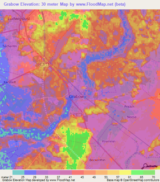 Elevation of Grabow,Germany Elevation Map, Topography, Contour