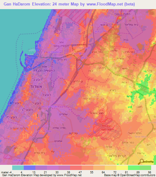 Elevation of Gan HaDarom,Israel Elevation Map, Topography, Contour