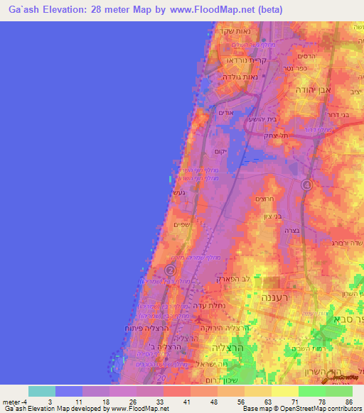 Elevation of Ga`ash,Israel Elevation Map, Topography, Contour