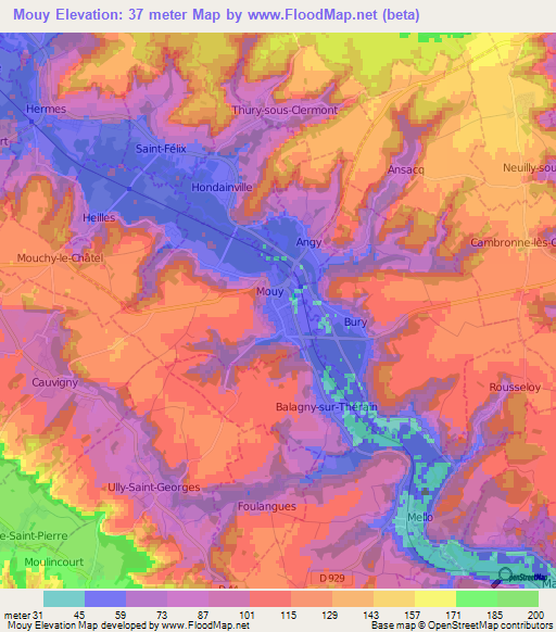 Elevation of Mouy,France Elevation Map, Topography, Contour