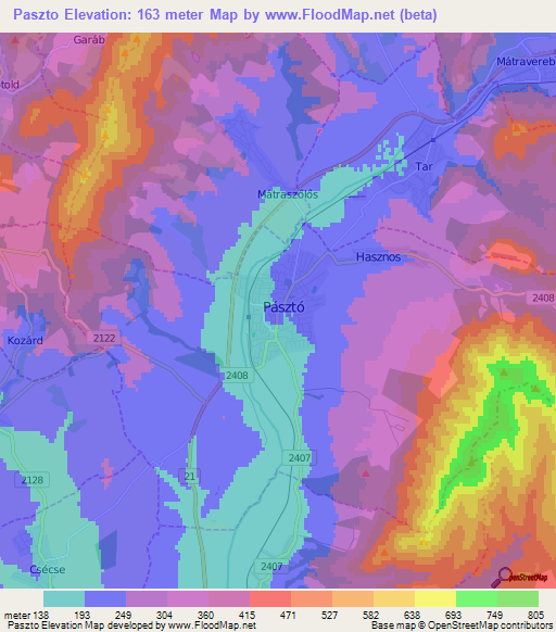 Elevation of Paszto,Hungary Elevation Map, Topography, Contour