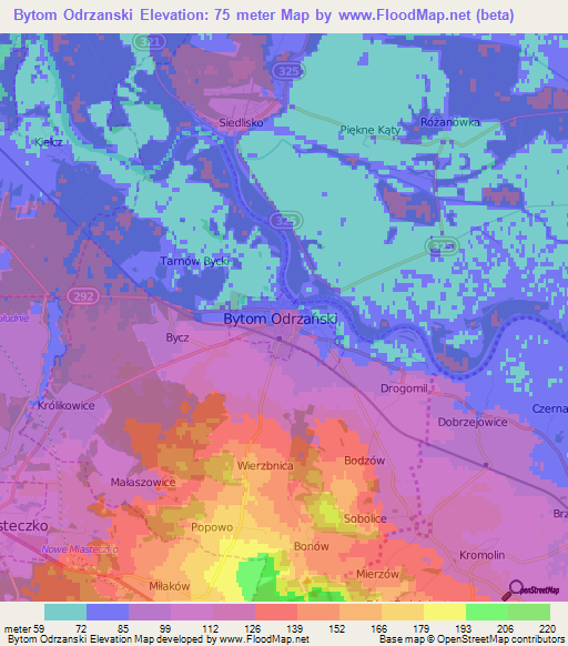 Elevation of Bytom Odrzanski,Poland Elevation Map, Topography, Contour