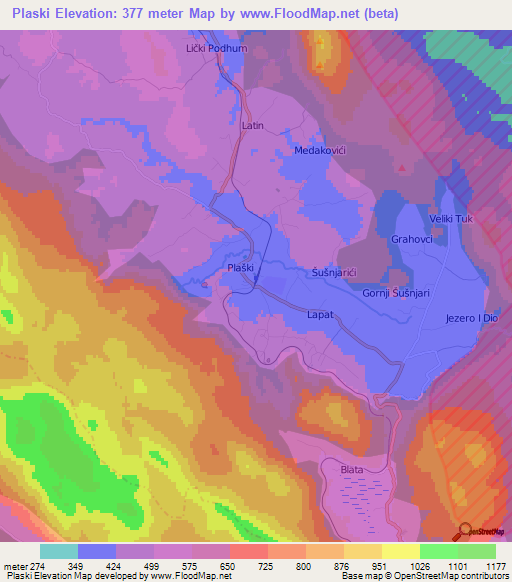 Elevation of Plaski,Croatia Elevation Map, Topography, Contour