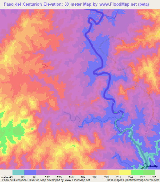 Elevation of Paso del Centurion,Uruguay Elevation Map, Topography, Contour