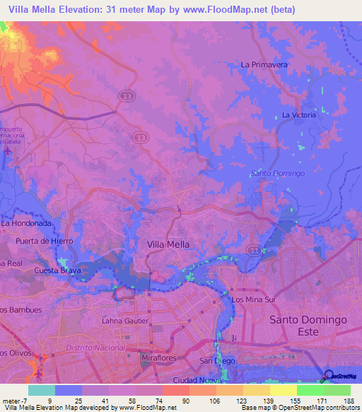Elevation of Villa Mella,Dominican Republic Elevation Map, Topography, Contour