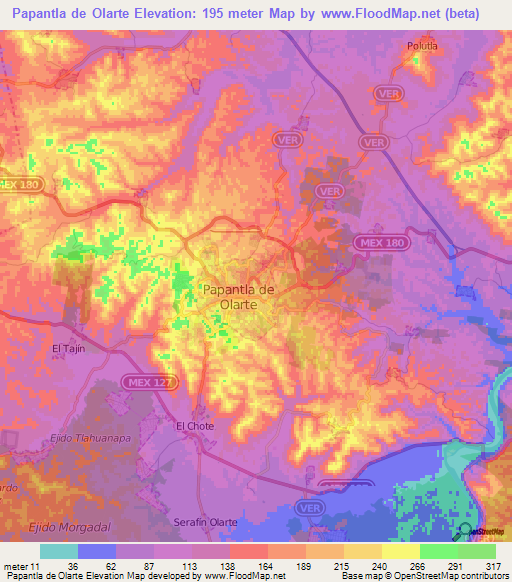 Elevation of Papantla de Olarte,Mexico Elevation Map, Topography, Contour