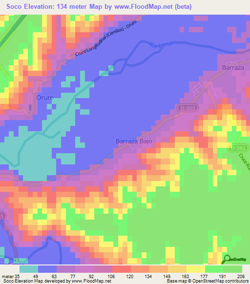 Elevation of Soco,Chile Elevation Map, Topography, Contour