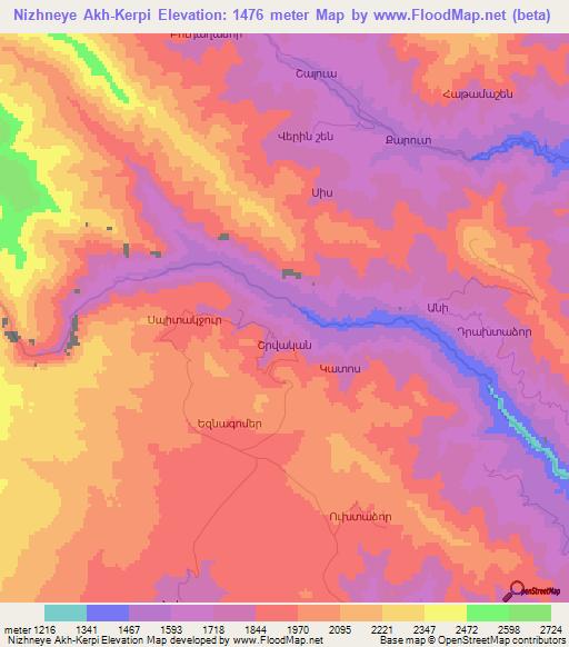 Elevation of Nizhneye Akh-Kerpi,Azerbaijan Elevation Map, Topography ...