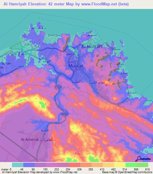 Elevation of Al Hamriyah,Oman Elevation Map, Topography, Contour