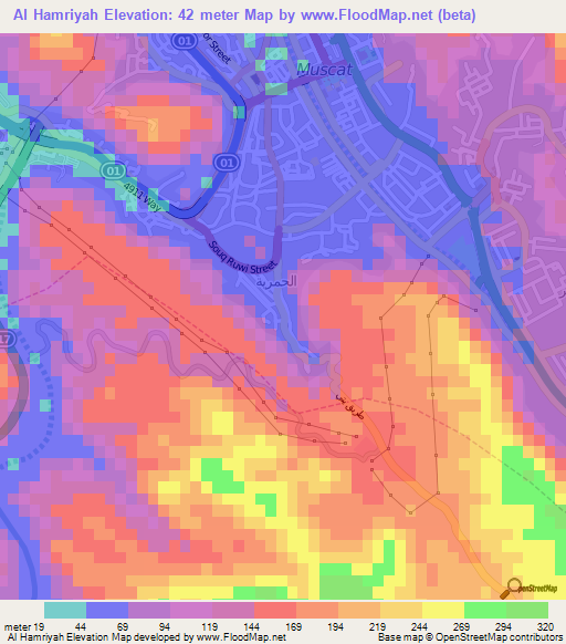 Elevation of Al Hamriyah,Oman Elevation Map, Topography, Contour
