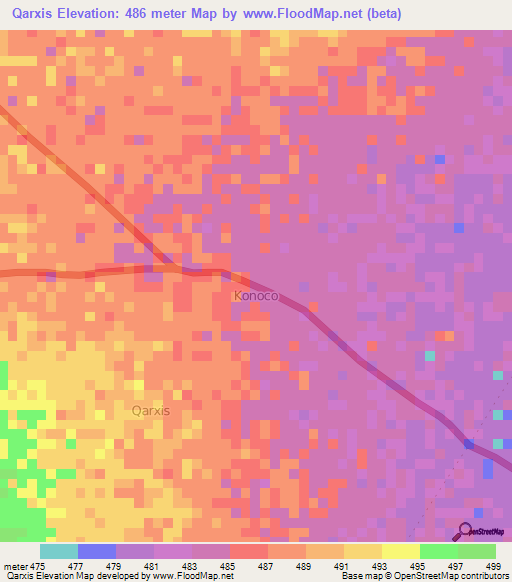 Elevation of Qarxis,Somalia Elevation Map, Topography, Contour