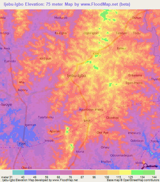 Elevation of Ijebu-Igbo,Nigeria Elevation Map, Topography, Contour