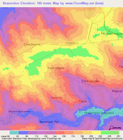 Elevation of Krasnodon,Ukraine Elevation Map, Topography, Contour
