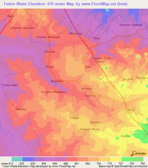 Elevation of Tudun Wada,Nigeria Elevation Map, Topography, Contour