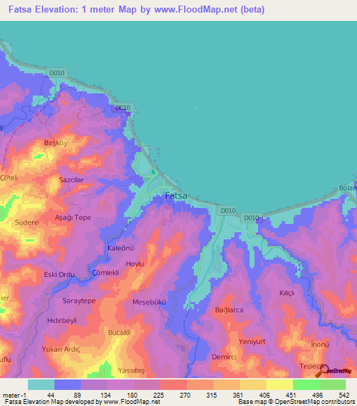 Elevation of Fatsa,Turkey Elevation Map, Topography, Contour