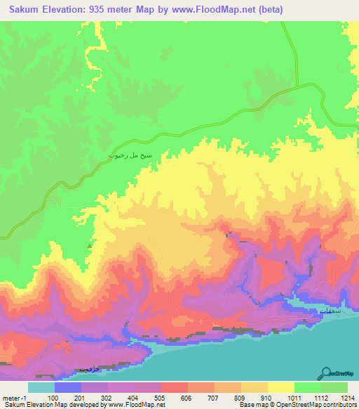 Elevation of Sakum,Oman Elevation Map, Topography, Contour