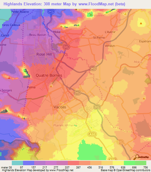 Elevation of Highlands,Mauritius Elevation Map, Topography, Contour