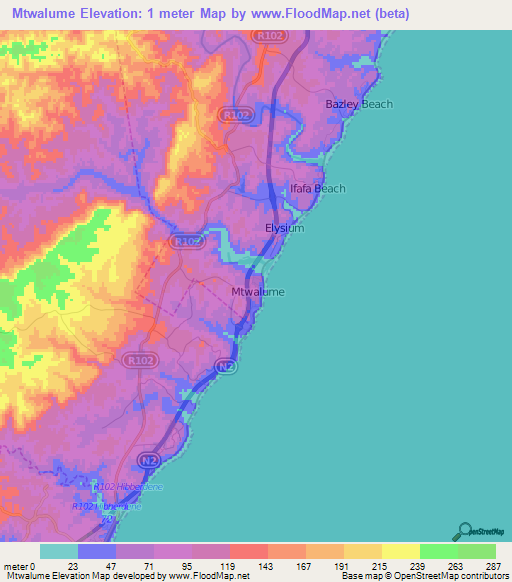Elevation of Mtwalume,South Africa Elevation Map, Topography, Contour
