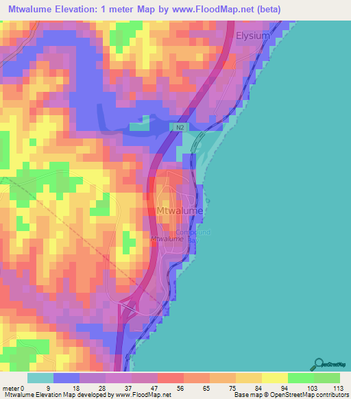 Elevation of Mtwalume,South Africa Elevation Map, Topography, Contour